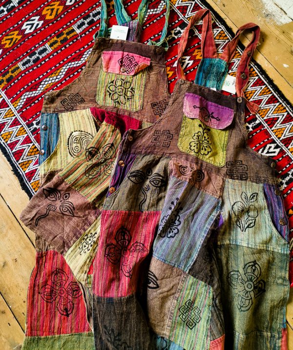 Unisex Red & Green Patchwork Dungarees | ADORNED